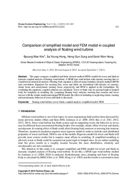 Pdf Comparison Of Simplified Model And Fem Model In Coupled Analysis Of Floating Wind Turbine