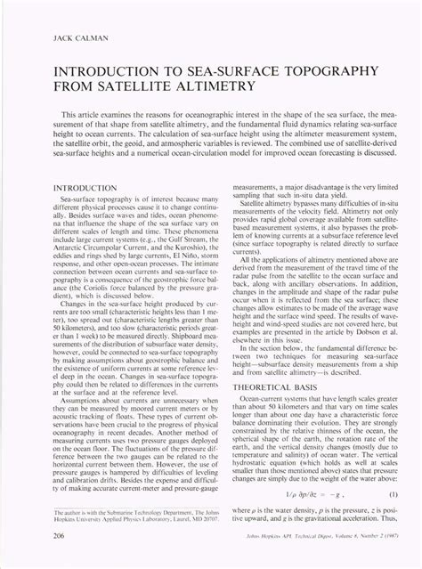 Pdf Introduction To Sea Surface Topography … · Introduction To Sea Surface Topography From