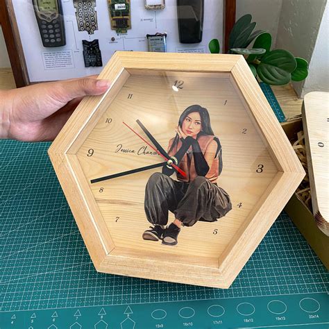 Jual AS33ER Jam Meja Aesthetic Bingkai Kayu Hexagon Untuk Kado