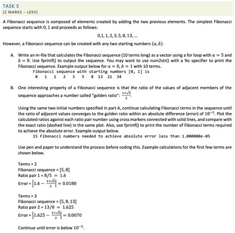 Solved Task 5 2 Marks L05v A Fibonacci Sequence Is
