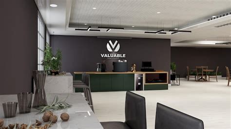 우아한 디자인 인테리어가 있는 카페 바의 3d 로고 모형 프리미엄 Psd 파일