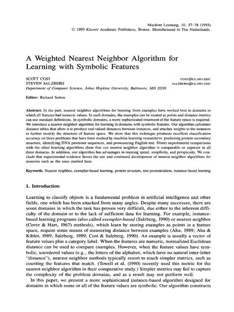 a weighted nearest neighbor algorithm for learning with symbolic