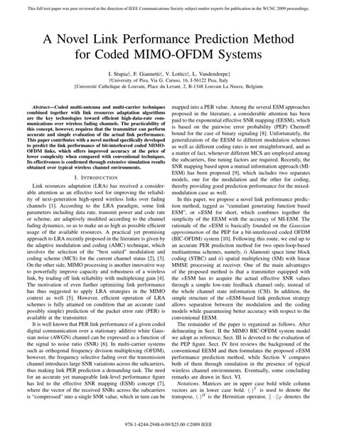 Pdf A Novel Link Performance Prediction Method For Coded Mimo Ofdm