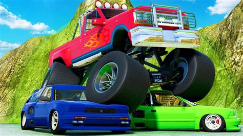Giant Monster Truck Crashes Cars With Force Field In Beamng Drive Mods