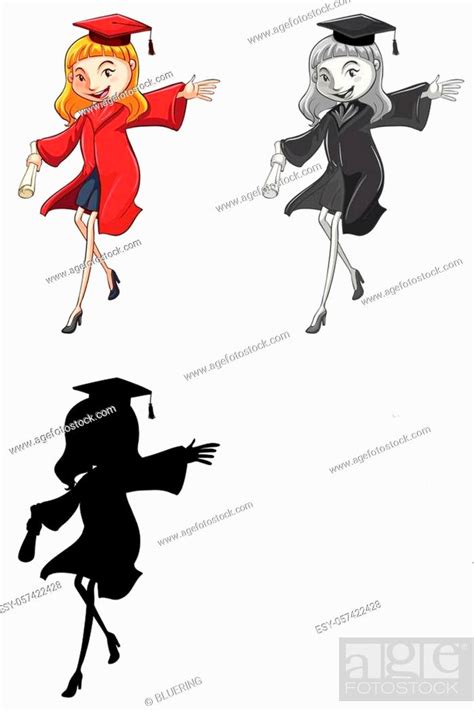 Set Of Graduation Girl Illustration Stock Vector Vector And Low