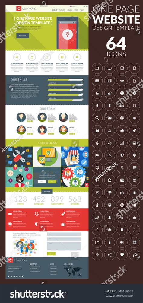 one page website vector template flat เวกเตอร์สต็อก ปลอดค่าลิขสิทธิ์