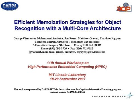 Efficient Memoization Strategies For Object Recognition With A