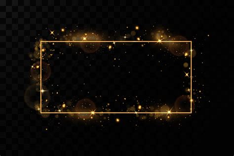 조명 효과와 골든 프레임 빛나는 사각형 배너입니다 검은 투명 배경에 고립 벡터 일러스트 레이 션 Eps 10 검은색에 대한 스톡