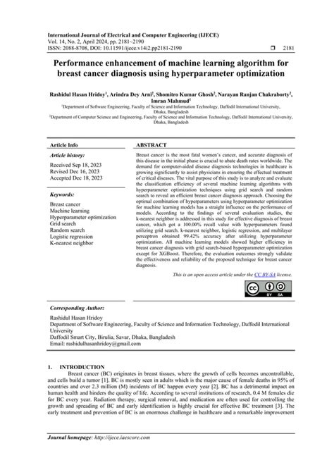 Performance Enhancement Of Machine Learning Algorithm For Breast Cancer