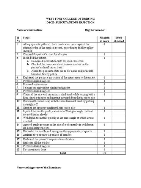 Osce Subcutaneous Injection Skills Pdf Injection Medicine Medical Treatments