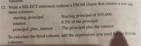 function 12 write a select statement without a from clause that