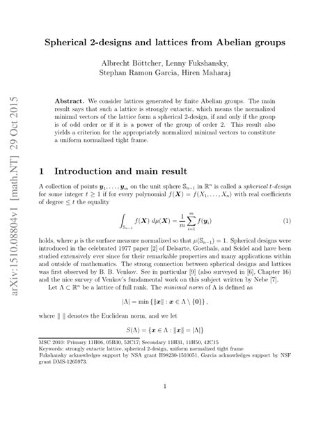 Pdf Spherical 2 Designs And Lattices From Abelian Groups