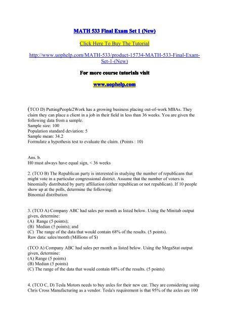 Math 533 Final Exam Set 1