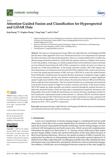 Pdf Attention Guided Fusion And Classification For Hyperspectral And Lidar Data