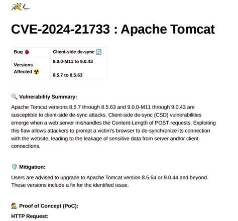 vulncure on linkedin bug report as document apache tomcat 🐞 bug