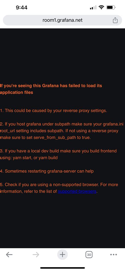 grafana cloud failed to load application files on iphone