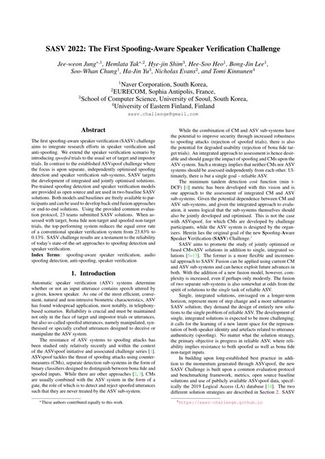Pdf Sasv 2022 The First Spoofing Aware Speaker Verification Challenge