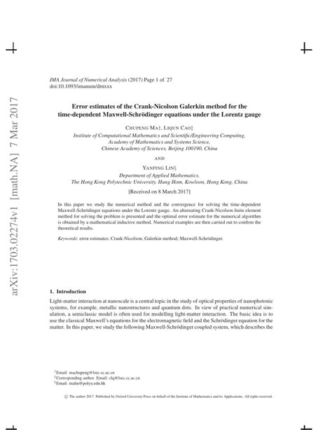 Pdf Error Estimates Of The Crank Nicolson Galerkin Method For The