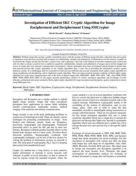 pdf investigation of efficient skc cryptic algorithm for image