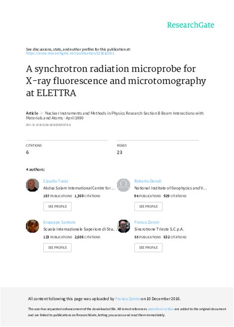 Pdf A Synchrotron Radiation Microprobe For X Ray Fluorescence And Microtomography At Elettra