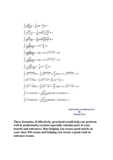 Trigonometric Integrals Formulas