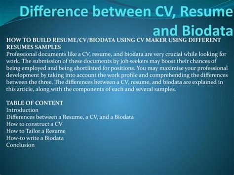 Difference Between CV Resume And Biodata By Precious Resume Issuu