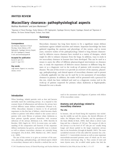 Pdf Mucociliary Clearance Pathophysiological Aspects