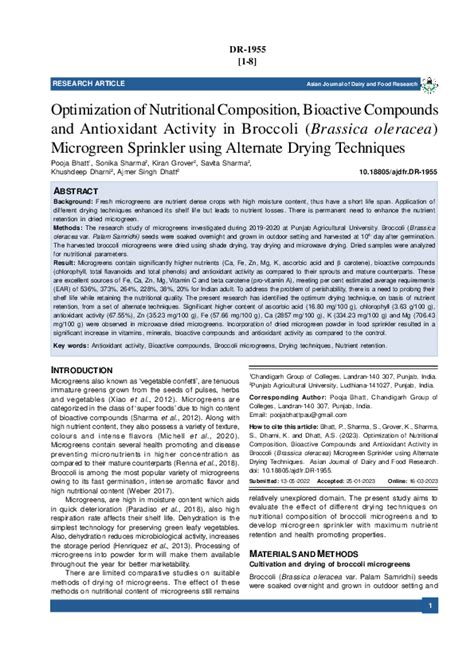 Pdf Optimization Of Nutritional Composition Bioactive Compounds And Antioxidant Activity In