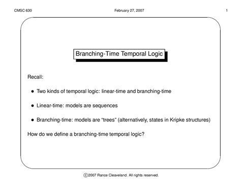 Lecture Slides On Branching Time Temporal And Syntax Of Ctl Cmsc 630 Docsity