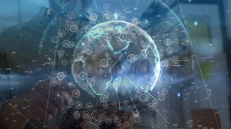 Digital Globe With Network Connections And Data Processing Animation Over Continents Stock Video