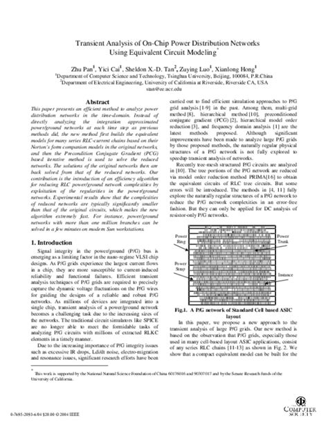 Pdf Transient Analysis Of On Chip Power Distribution Networks Using Equivalent Circuit Modeling
