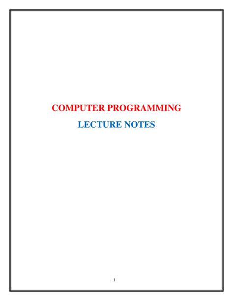 C Lecture Notes Full Bbbbbbbnakhsiso COMPUTER PROGRAMMING