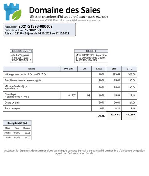 Imprimable Exemple Facture Gite Modele De Facture Location Appartement Hot Sex Picture