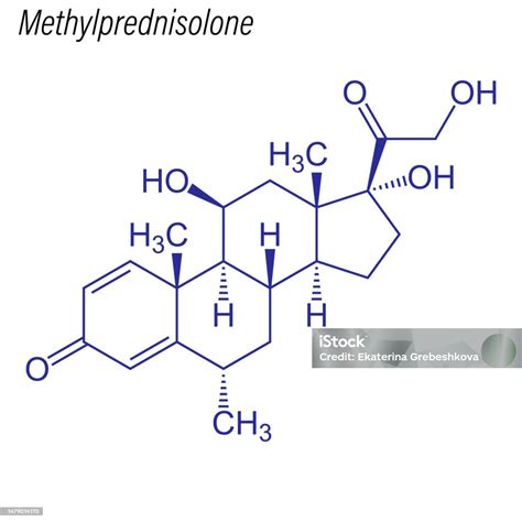 Vector Skeletal Formula Of Methylprednisolone Drug Chemical Molecule