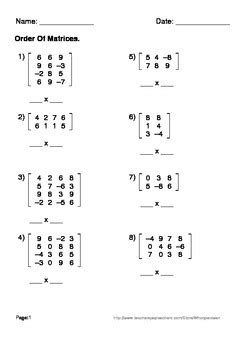 Matrix Order Of Matrices By WhooperSwan Teachers Pay Teachers