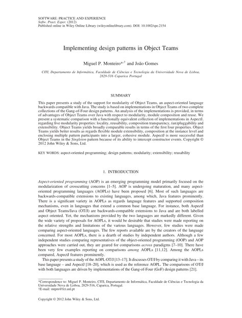 Pdf Implementing Design Patterns In Object Teams