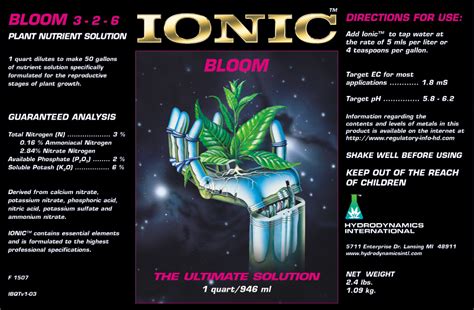 Ionic Bloom Single Part Plant Nutrient Increased Budding Points