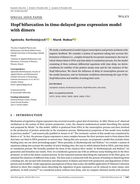 Hopf Bifurcation In Time‐delayed Gene Expression Model With Dimers Request Pdf
