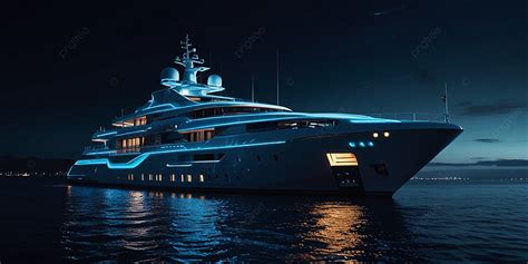 고요한 어두운 배경에 우아한 디자인을 보여주는 밤에 조명을 밝힌 호화 요트 밤에 조명이 켜진 호화 요트 고요함을 배경으로 우아한 디자인을 선보이는 어두운 배경 배경