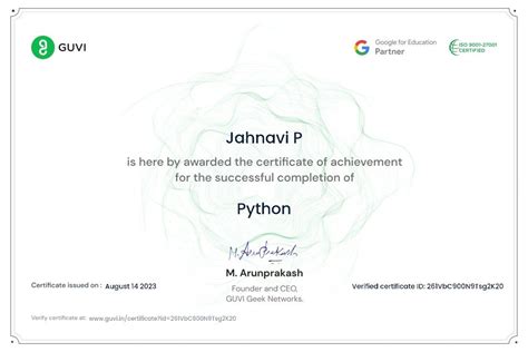 jahnavi p on linkedin pythoncourse guvi certificateachievement