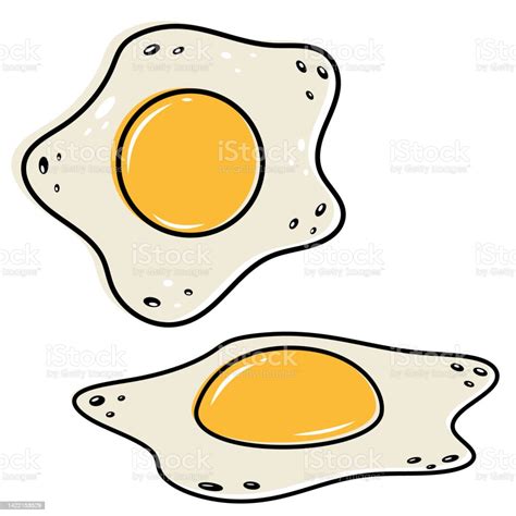 튀긴 계란 아침 식사 만화 스타일 컬러 격리 벡터 일러스트 레이 션 가정 생활에 대한 스톡 벡터 아트 및 기타 이미지 가정 생활 건강한 생활방식 건강한 식생활