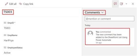 how to add comments to sharepoint list items using power automate