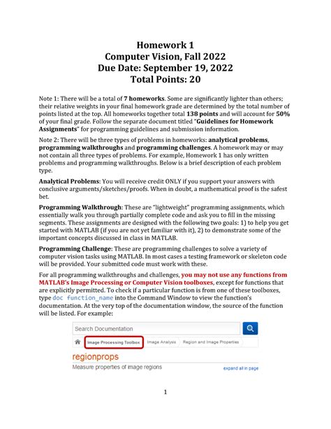 Homework 1 Homework 1 Computer Vision Fall 2022 Due Date September