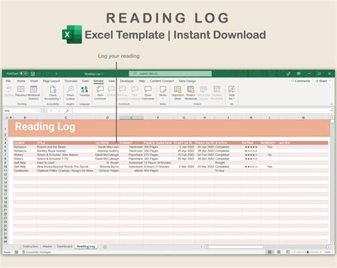 Excel Reading Log Neutral Kjunstudio