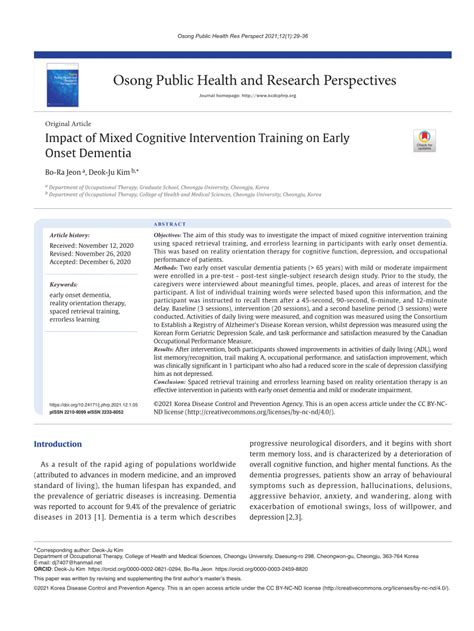 pdf impact of mixed cognitive intervention training on early onset