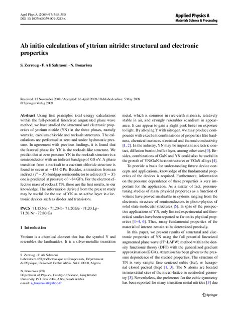 Pdf Ab Initio Calculations Of Yttrium Nitride Structural And Electronic Properties