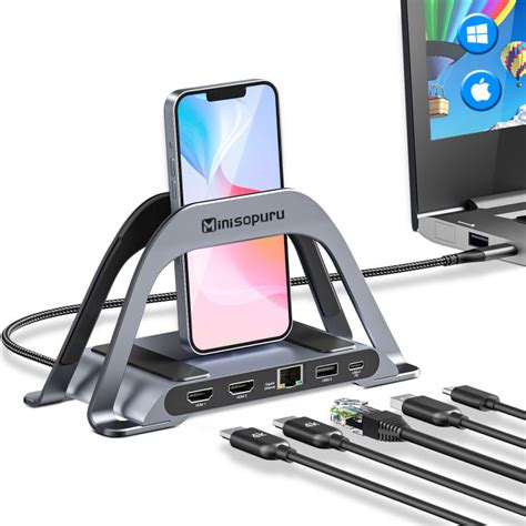 Minisopuru Usb C Hub 10 In 1 Dual 4k Hdmi Usb 3 0 Ethernet Pd 100w Sd Tf Audio For Windows Mac
