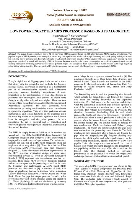 Pdf Low Power Encrypted Mips Processor Based On Aes Algorithm