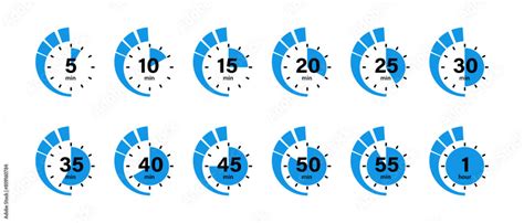 Timer Clock Stopwatch Set Icons With Different Time Countdown Timer