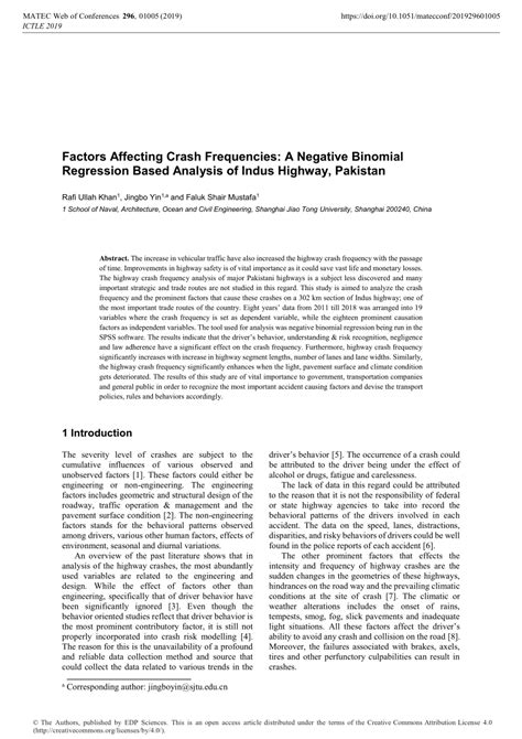 Pdf Factors Affecting Crash Frequencies A Negative Binomial Regression Based Analysis Of